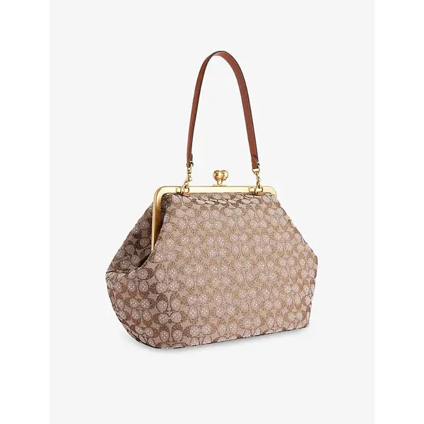 Coach Large Crystal Kisslock Frame Leather Shoulder Bag - B4